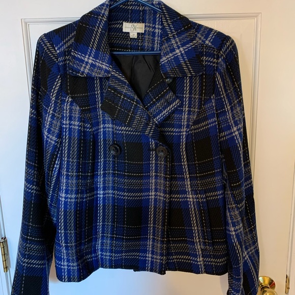 Studio Works | Jackets & Coats | Blue Black Plaid Double Breasted ...